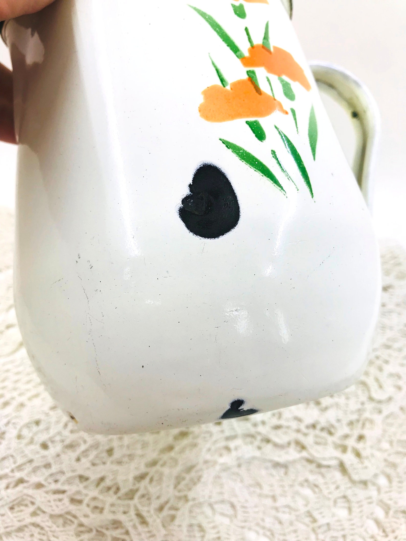 White Enamelware Pitcher Kitchen Enamel Water Jug Primitive | Etsy