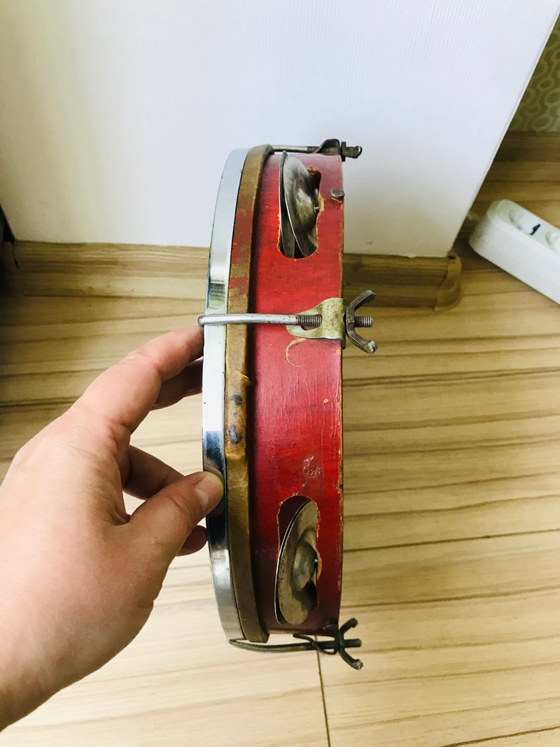 Vintage big wooden tambourine Retro Decorative musical | Etsy