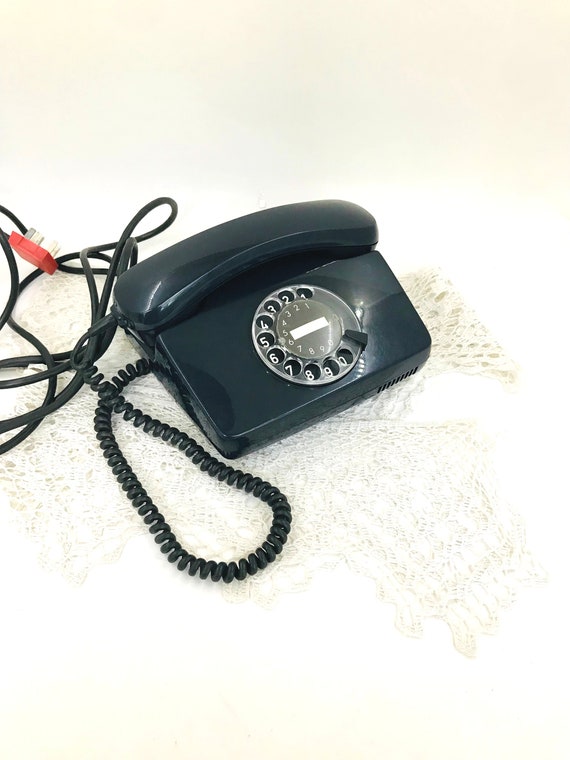 Vintage rotary phone Plastic blue telephone Dark blue dial | Etsy