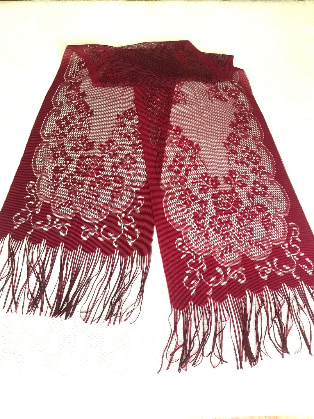 Burgundy Red Scarf Long Lace Shawl Evening Shawl Lace Wedding Shawl ...