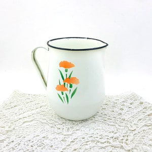 White Enamelware Pitcher Kitchen Enamel Water Jug Primitive | Etsy