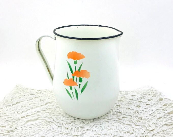 White Enamelware Pitcher Kitchen Enamel Water Jug Primitive - Etsy