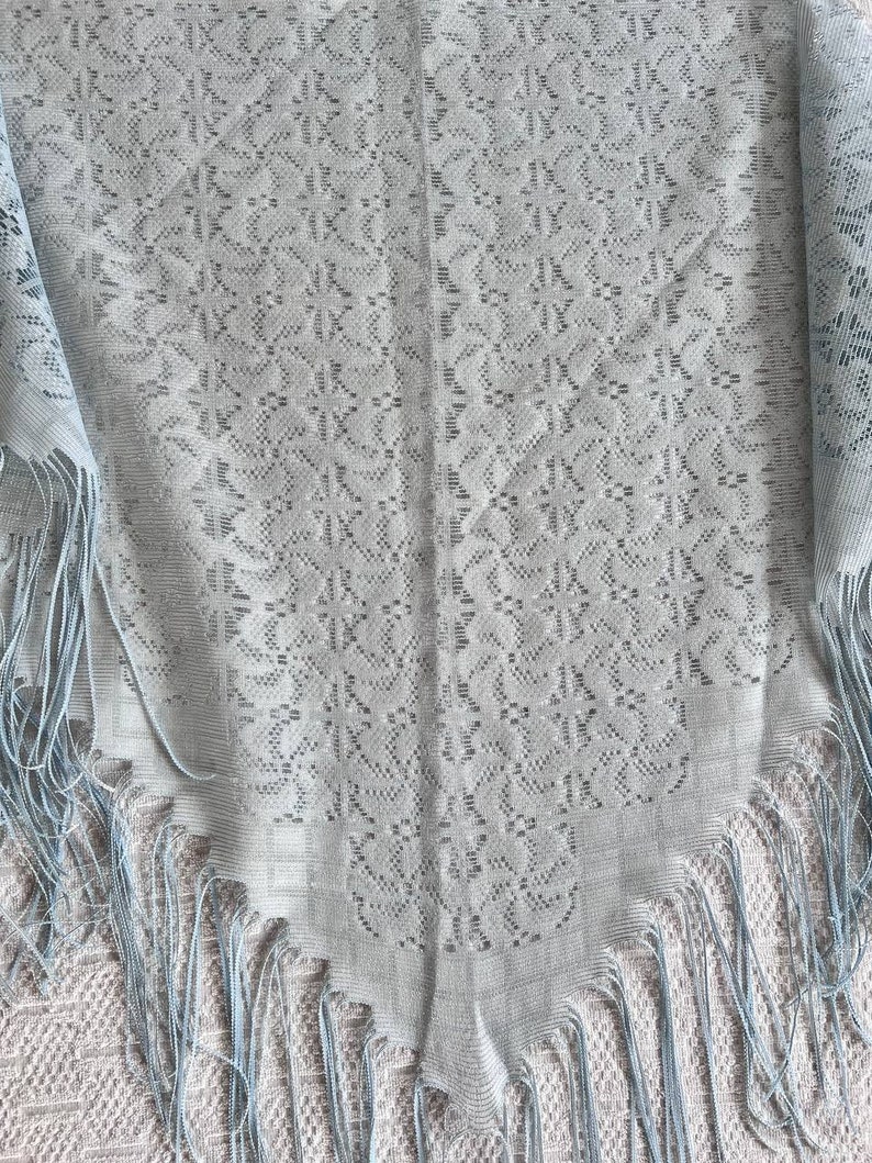 Vintage Blue Lace Shawl: 1980s Triangle Evening Wrap With Fringe - Etsy
