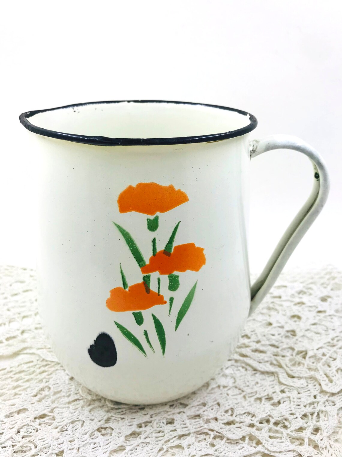 White Enamelware Pitcher Kitchen Enamel Water Jug Primitive | Etsy