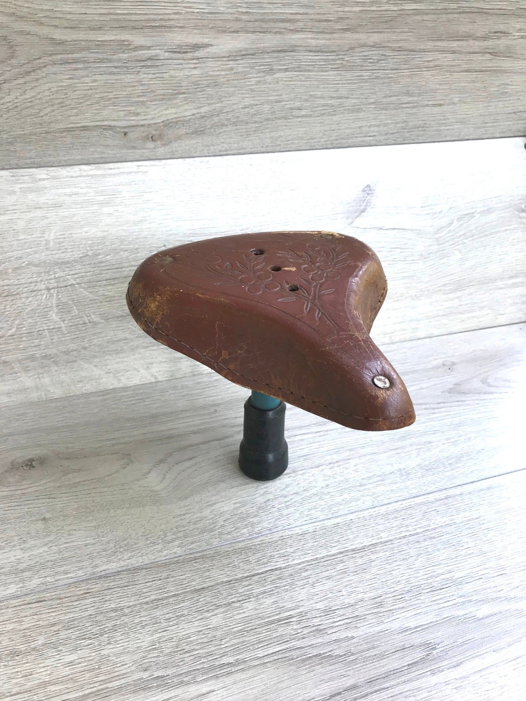 Vintage Persons Bike Saddle Seat Floral Pattern Soviet Leather Brown ...