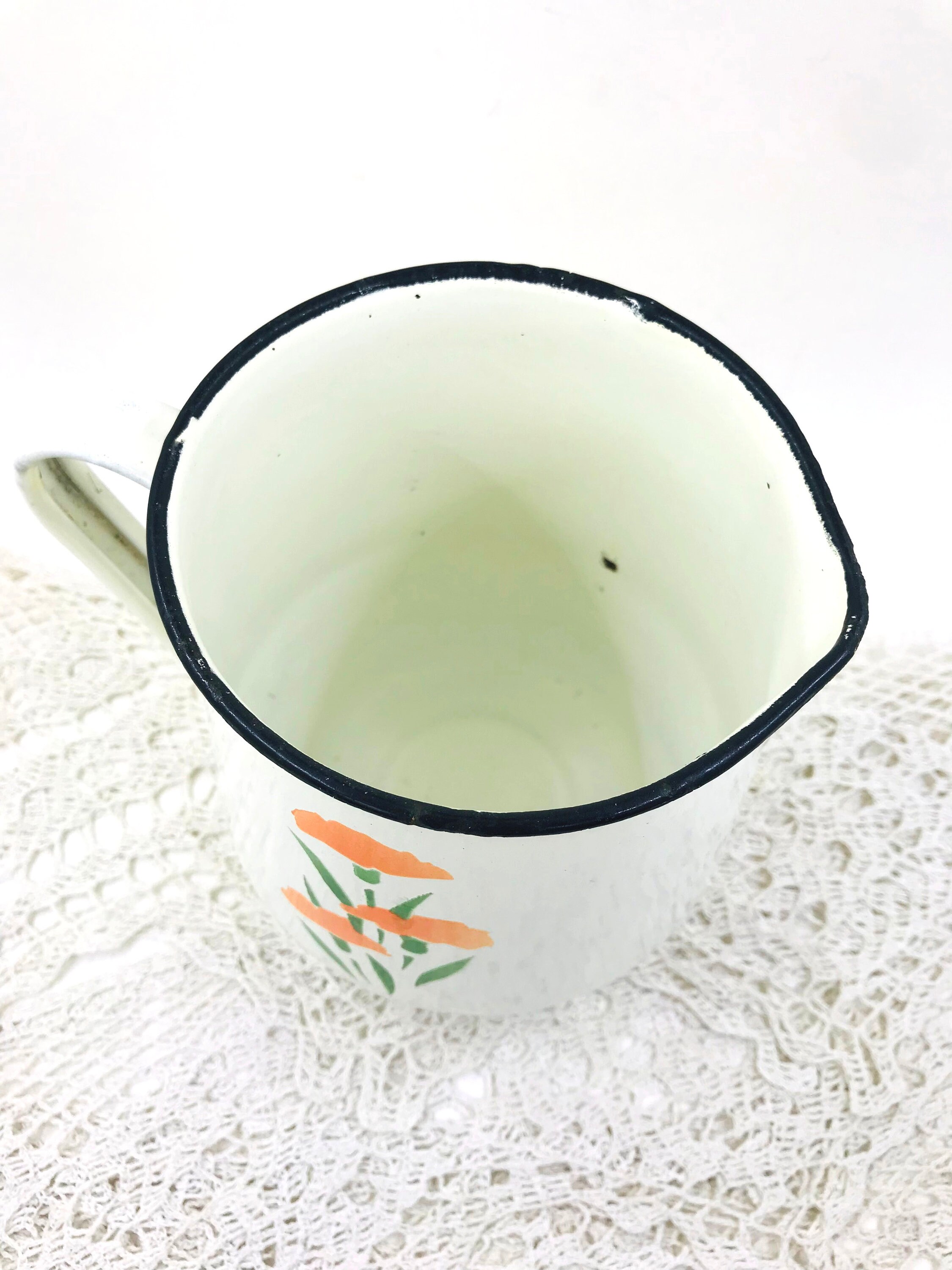 White Enamelware Pitcher Kitchen Enamel Water Jug Primitive | Etsy