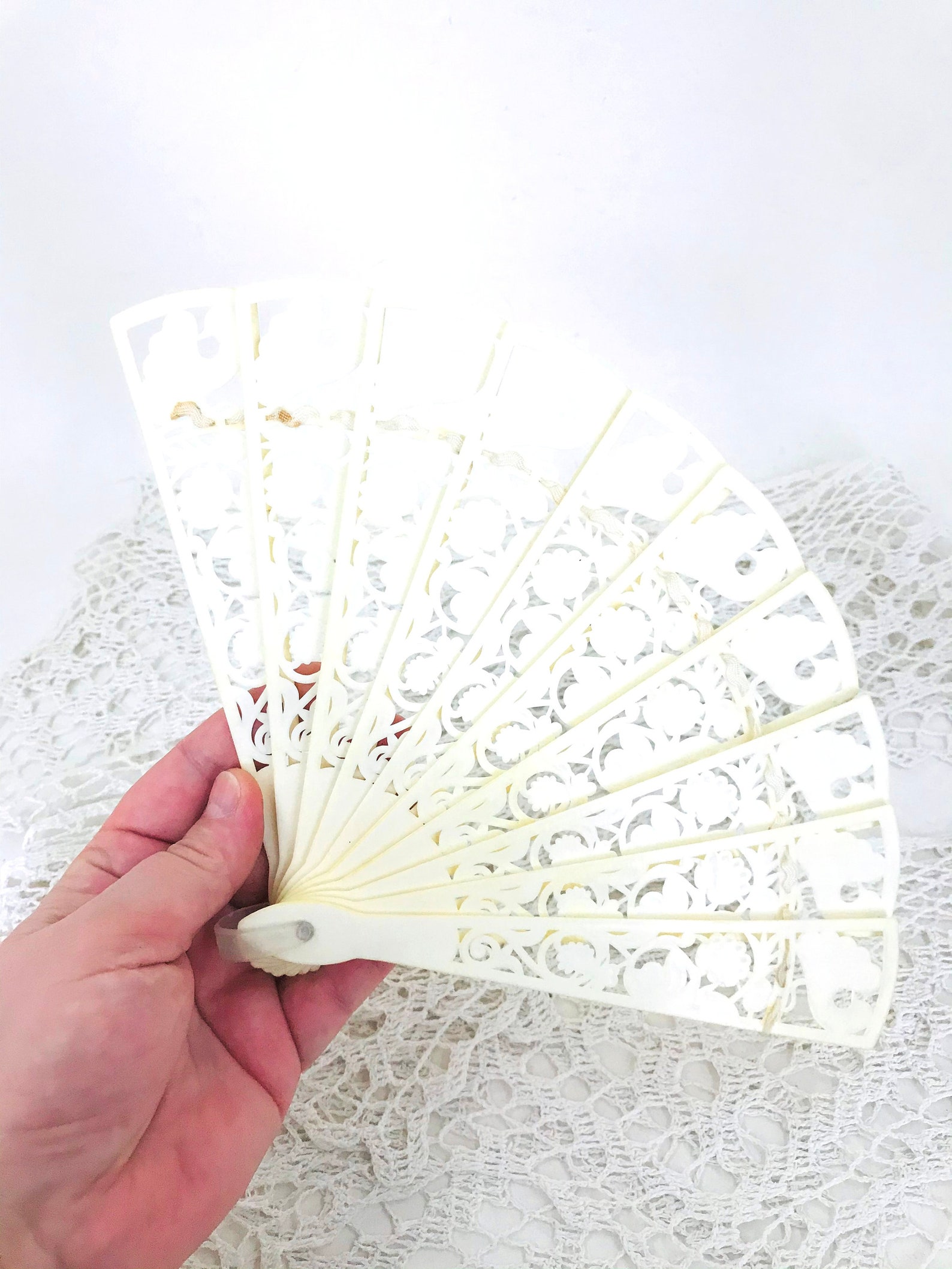 Vintage Transparent White Foldable Plastic Fan Vintage Lace | Etsy