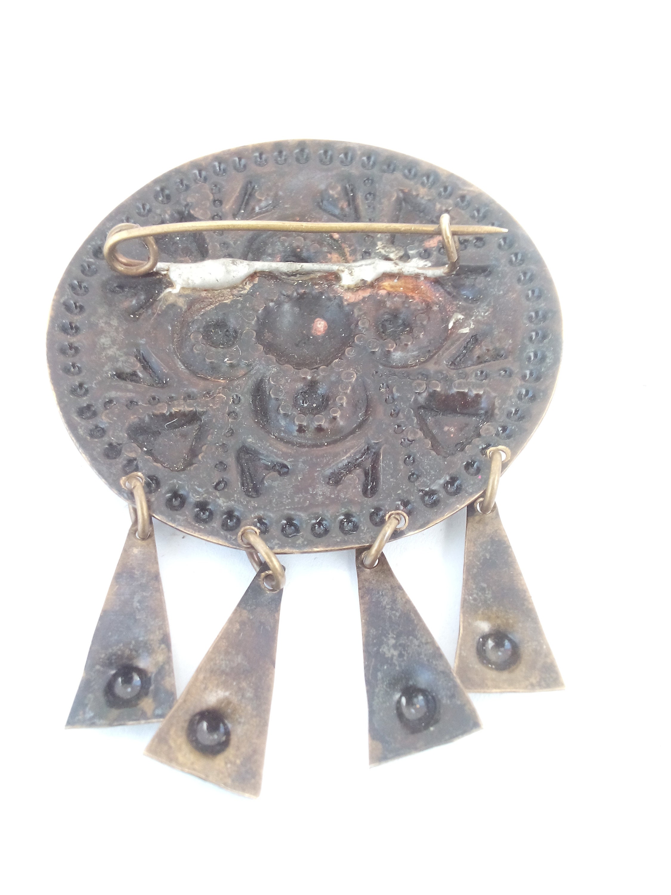 Vintage round brooch of metal copper Folk brooches pin Ethnic | Etsy