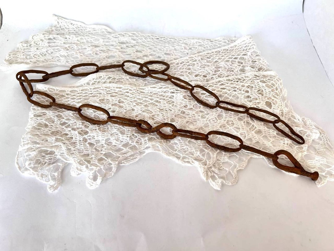 Antique Hand Forged Chain Rusty Iron Chain Old Primitive Wrought Forged ...