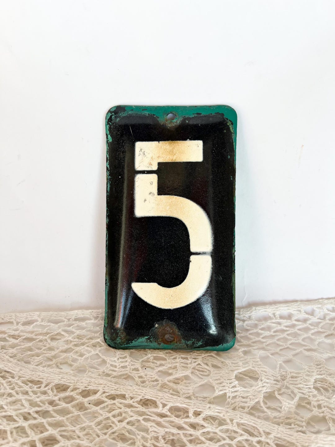 Vintage House Number Sign 5 Black White Rectangular Enamelled Metal ...