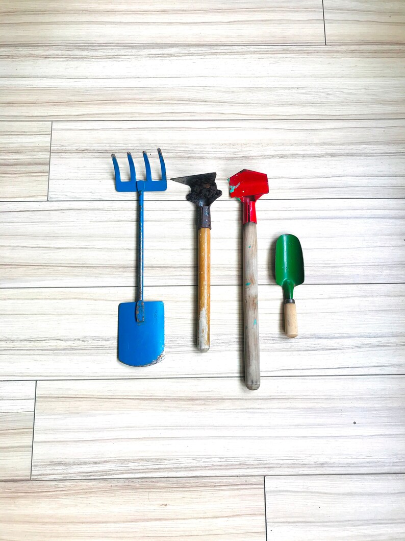 Vintage garden tool set Digging shovel Rake Hoe Gardener's | Etsy