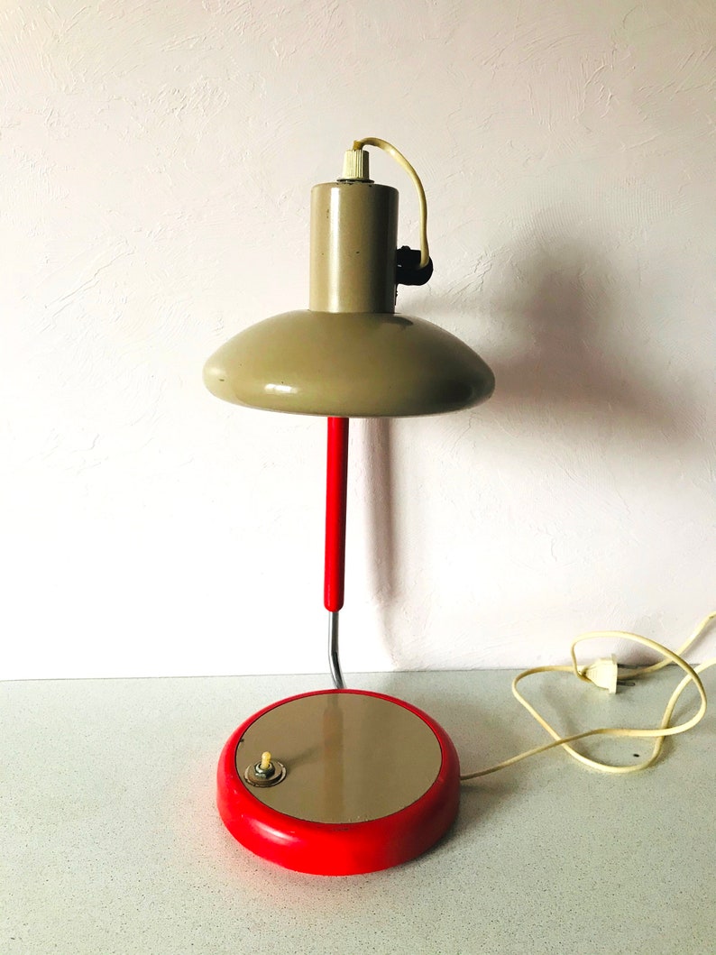 Vintage table bedside lamp Decorative retro beige red metal | Etsy