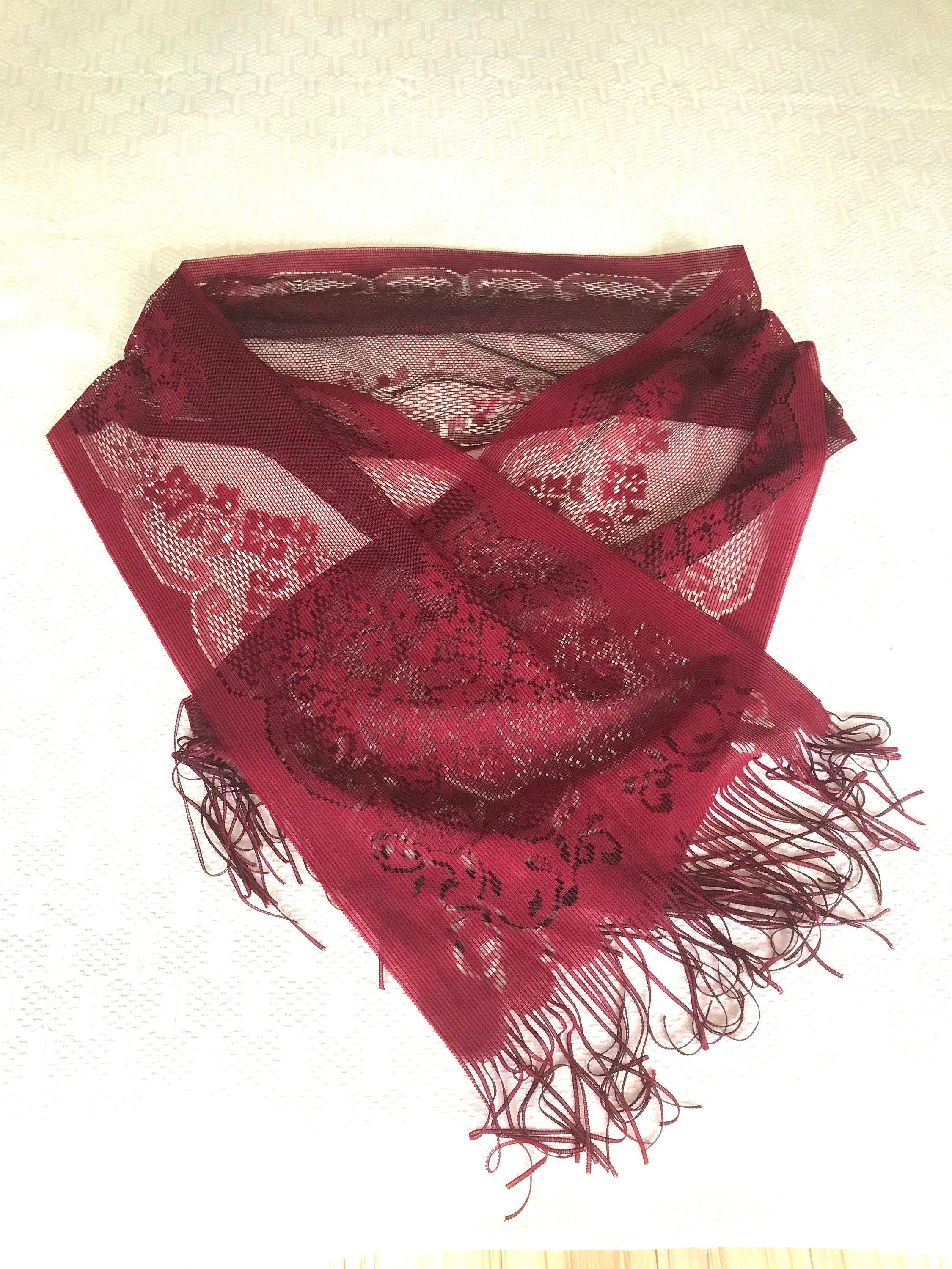 Burgundy red scarf Long lace shawl Evening shawl lace Wedding | Etsy