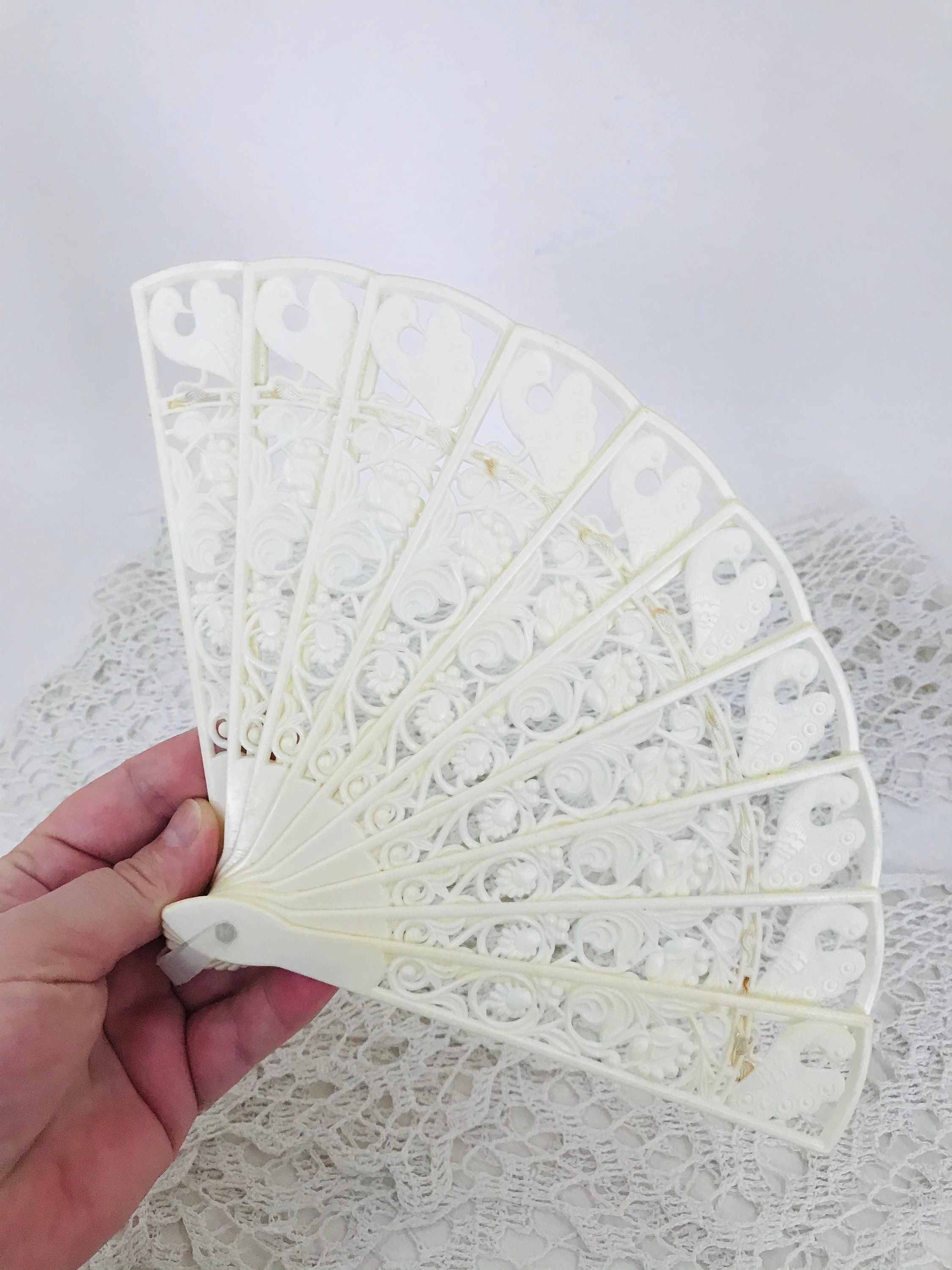 Vintage Transparent White Foldable Plastic Fan Vintage Lace | Etsy