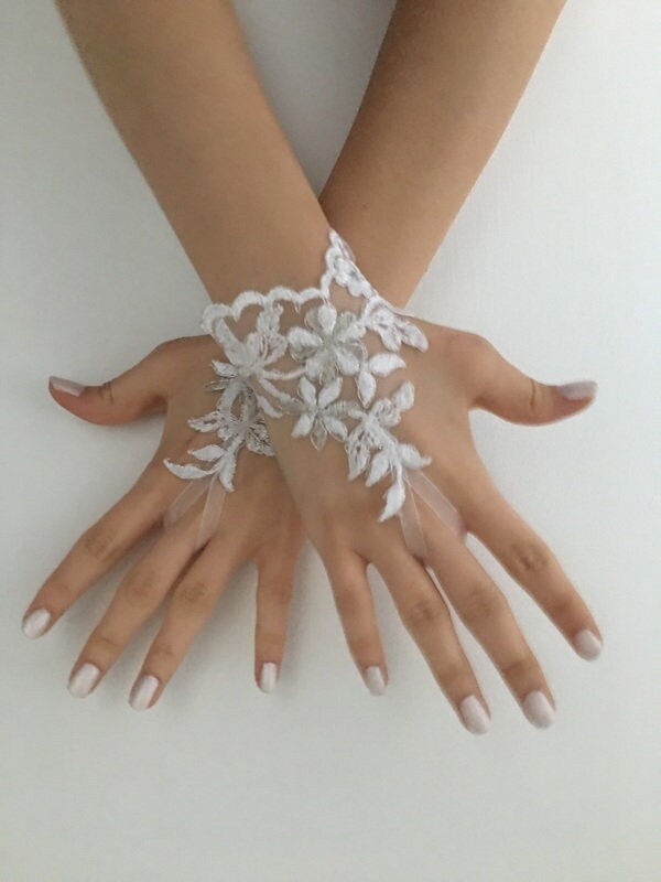 EXPRESS SHIPPING White Silver Wedding gloves bridal gloves | Etsy