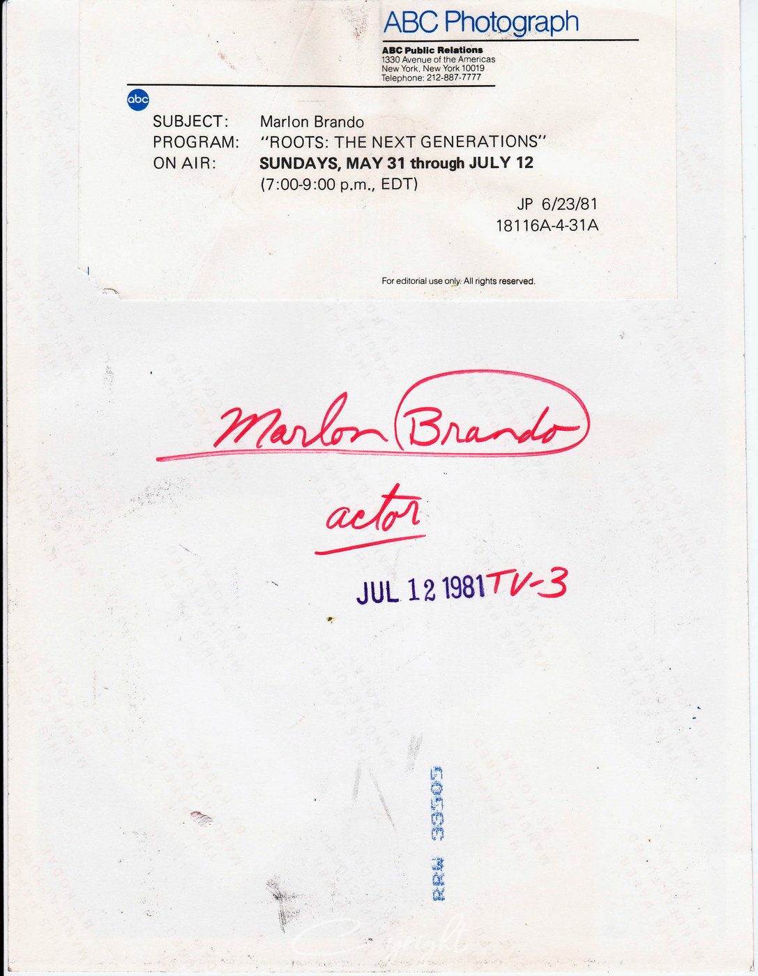 MARLON BRANDO, Original Photo, Roots 1981, US Press - Etsy