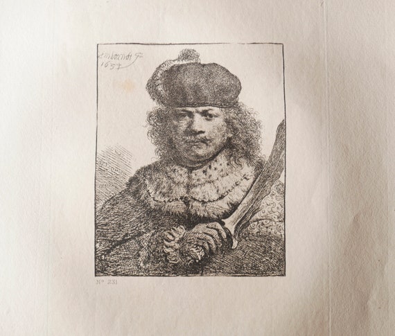 REMBRANDT Van Rijn Self-portrait Sword Rotogravure 19th | Etsy