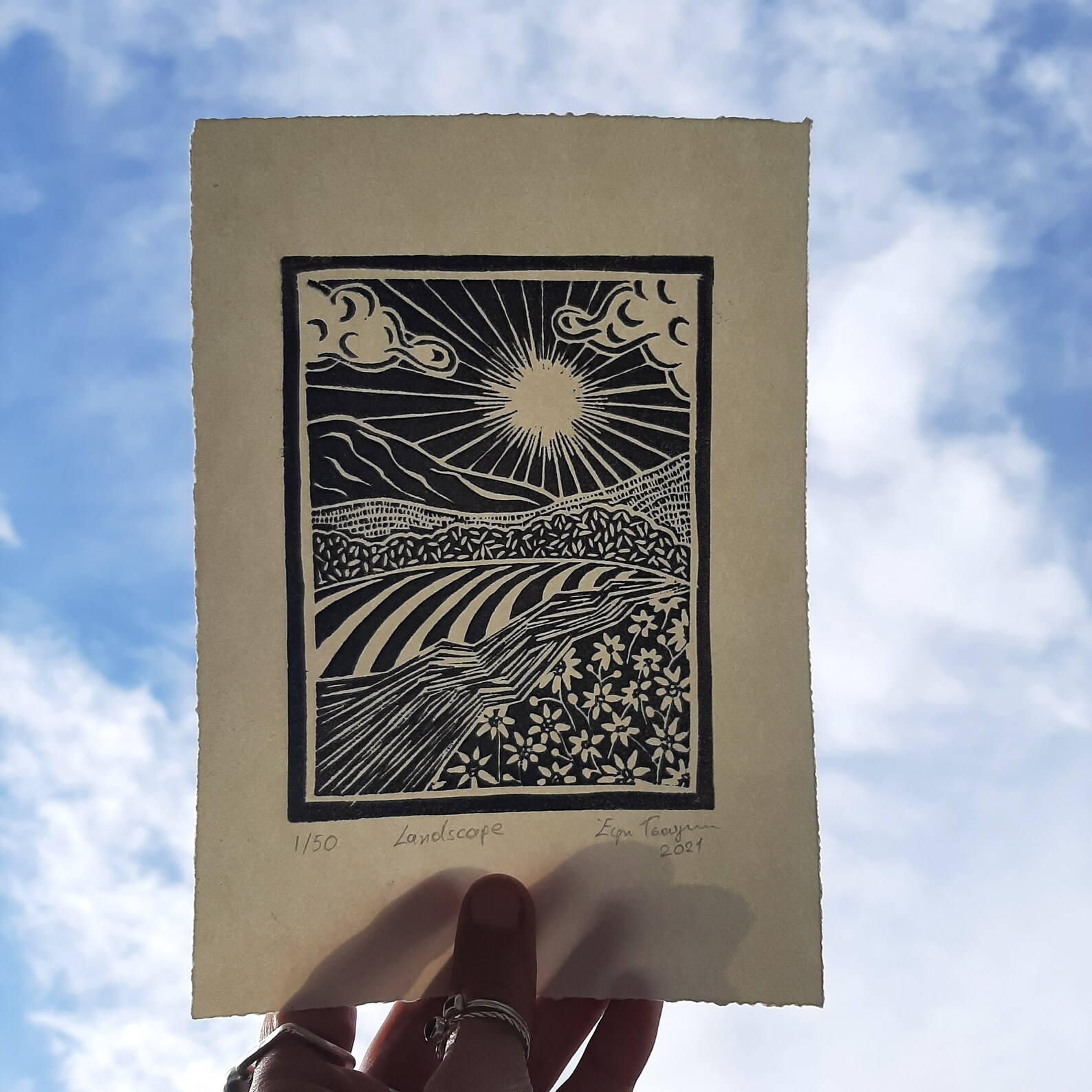 Landscape - Original Linocut / Linoprint / Handmade Print / Wall ...