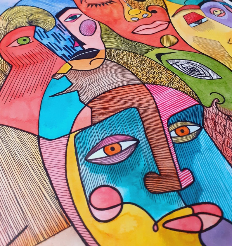 Caras Arte imprimible Impresión digital Aquarelle - Etsy México