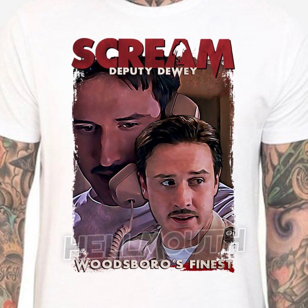 Scream - White T-shirt. Dewey Riley, David Arquette. Men's & Women's ...