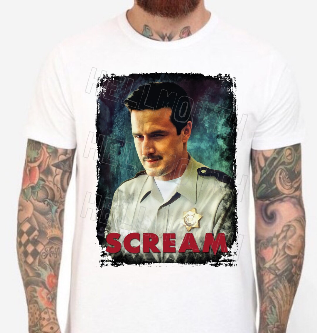 Scream - White T-shirt. Dewey Riley, David Arquette. Men's & Women's ...