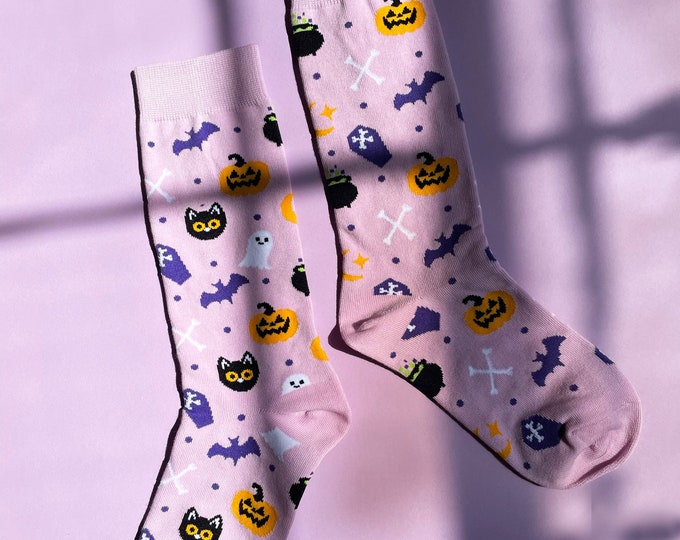 Cute and Spooky Halloweeny Purple Socks, Halloween Socks, Spooky Socks ...
