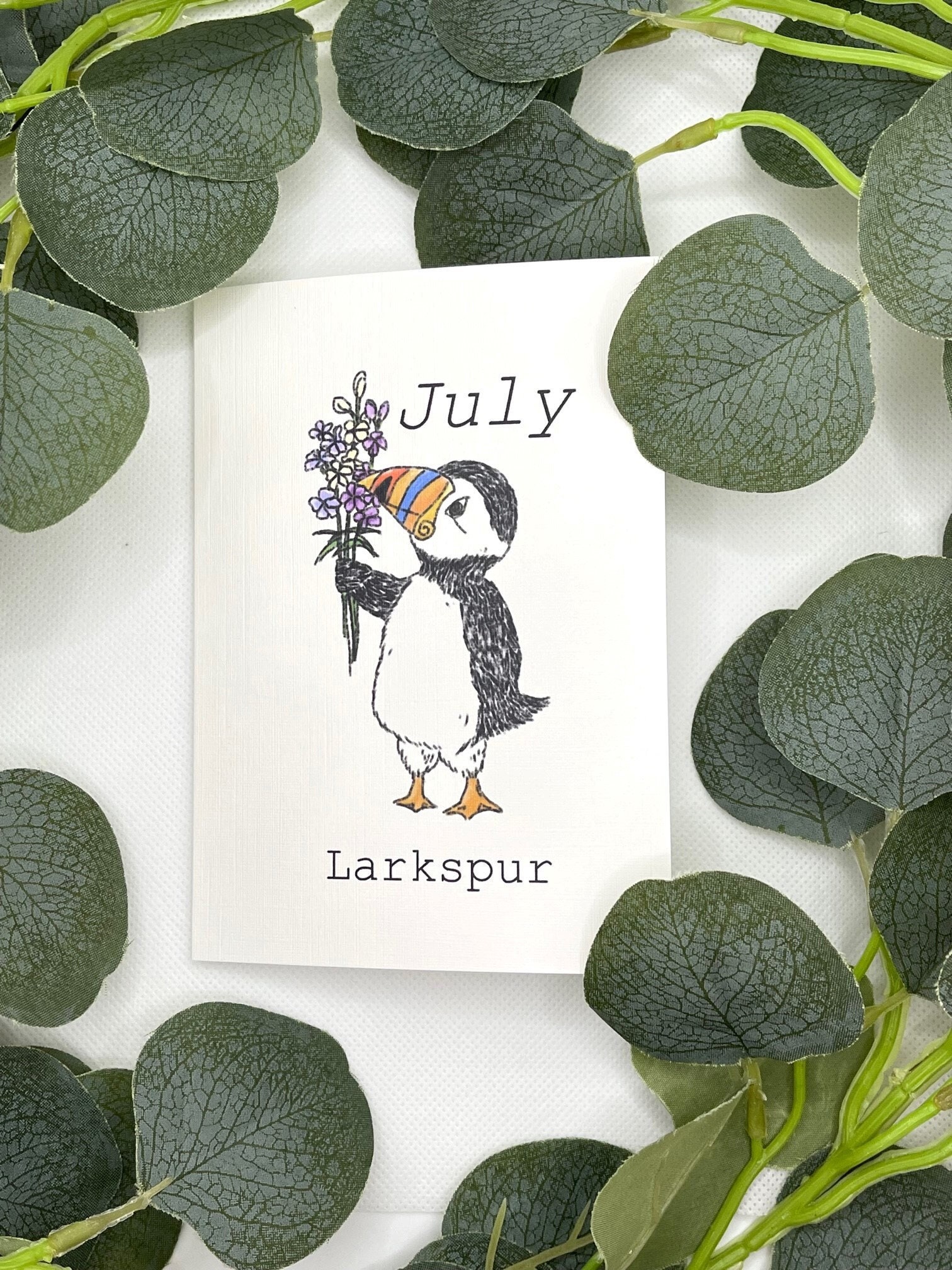 July Birth Flower Puffin Greetings Card. - Etsy