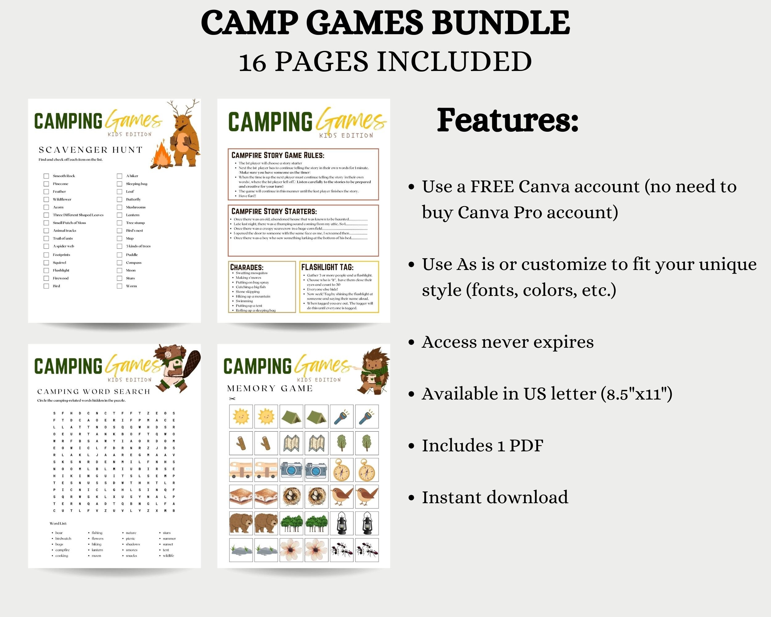Camping Games Bundle | Campfire Games | Camping Games Printable ...