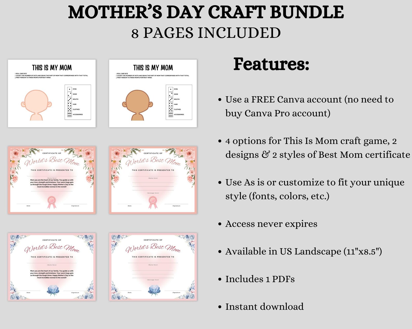 Mother's Day Game Craft Printable | Roll the Dice | DIY Gift From Kids ...