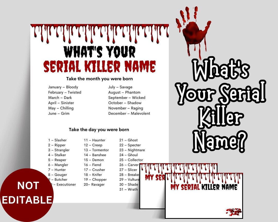 What's Your Serial Killer Name? | Work Party Games | Adult Halloween ...
