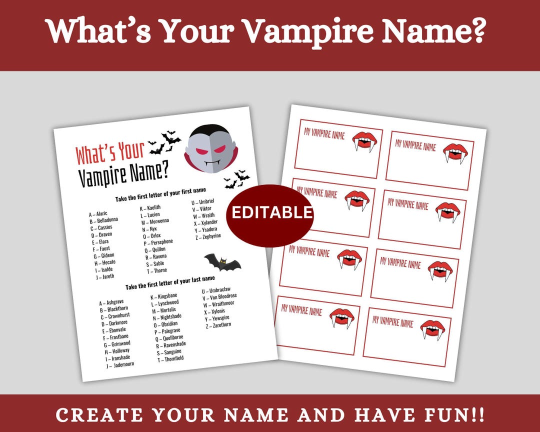 What's Your Vampire Name Game | Halloween Name Game | Vampire Party ...