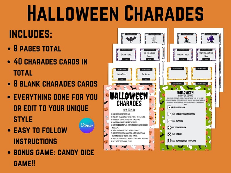 Halloween Charades Printable, Halloween Trivia Games, Printable ...