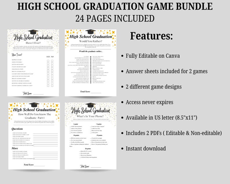 Editable High School Graduation Game Bundle | Grad Games | Printable ...