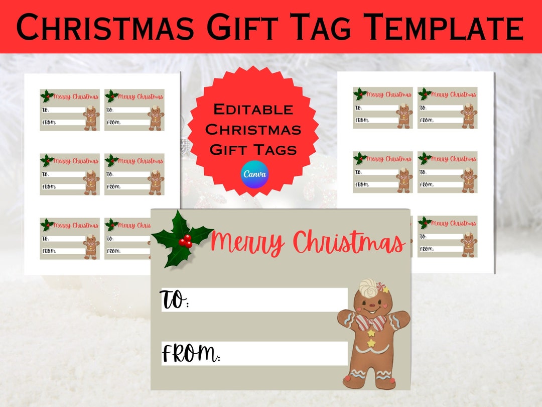 Christmas Gift Tag Printable, Gingerbread Man Gift Tag, Holiday Label ...