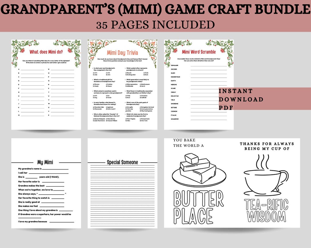 Grandparent's Day Mimi Activities Bundle | Family Reunion Games ...