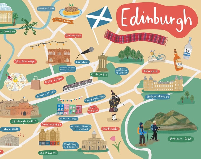 Edinburgh Map, Map of Edinburgh, Scotland Map, Edinburgh Art, Edinburgh ...