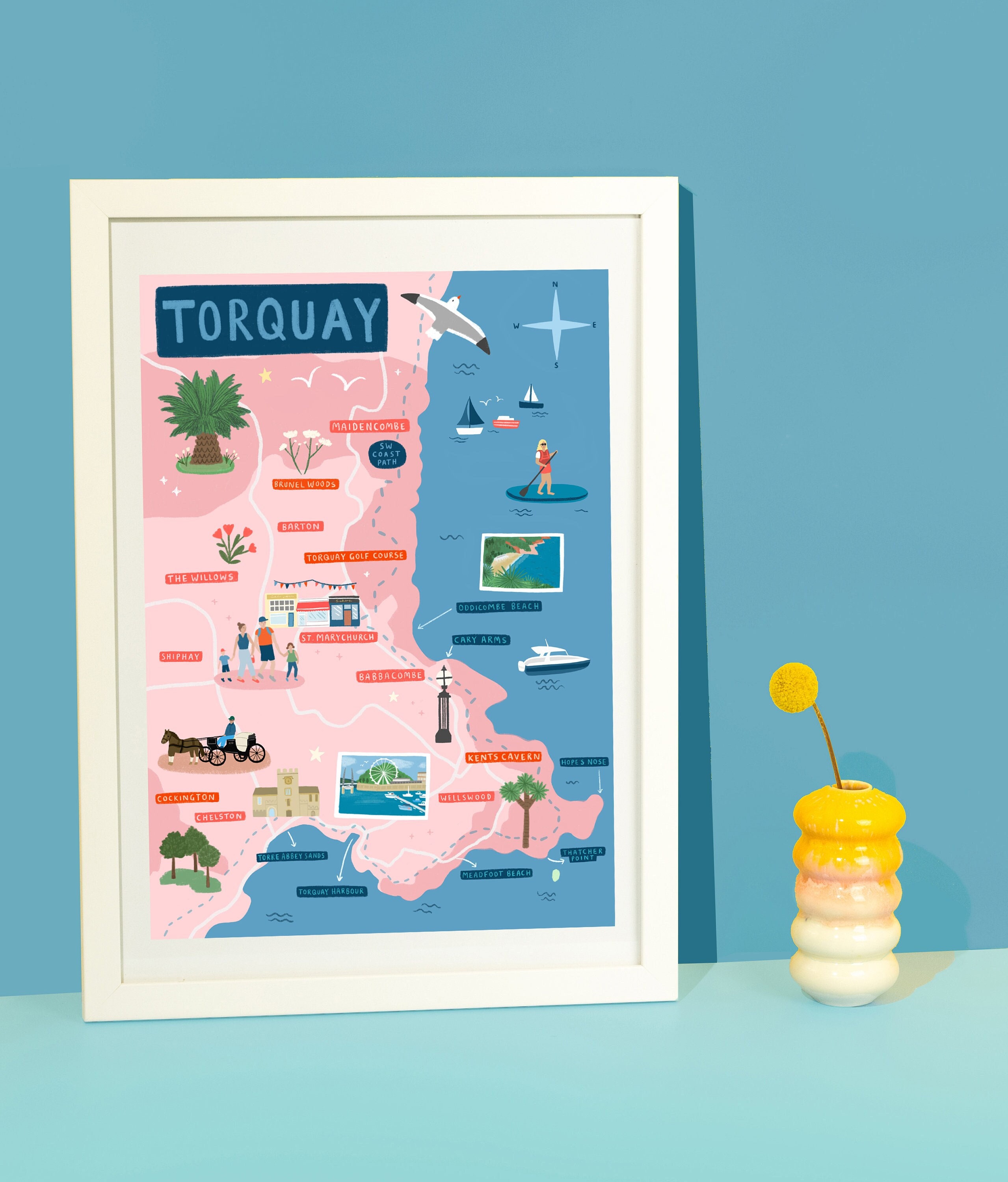 Torquay Map, Torquay Print, Torquay Poster, Torquay Art, Torbay Map ...
