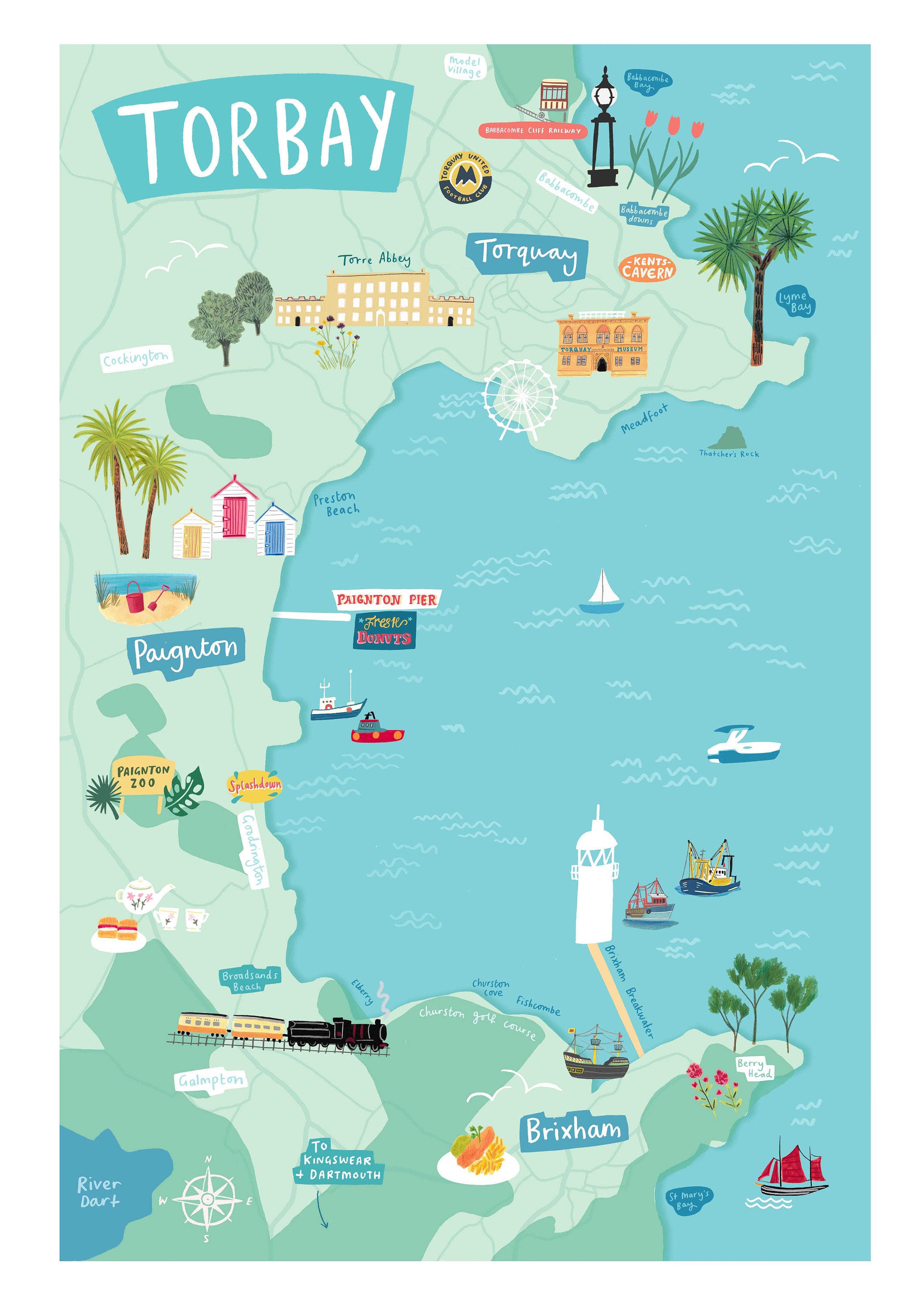 Torbay Map Print A4 A3 A5 - Etsy