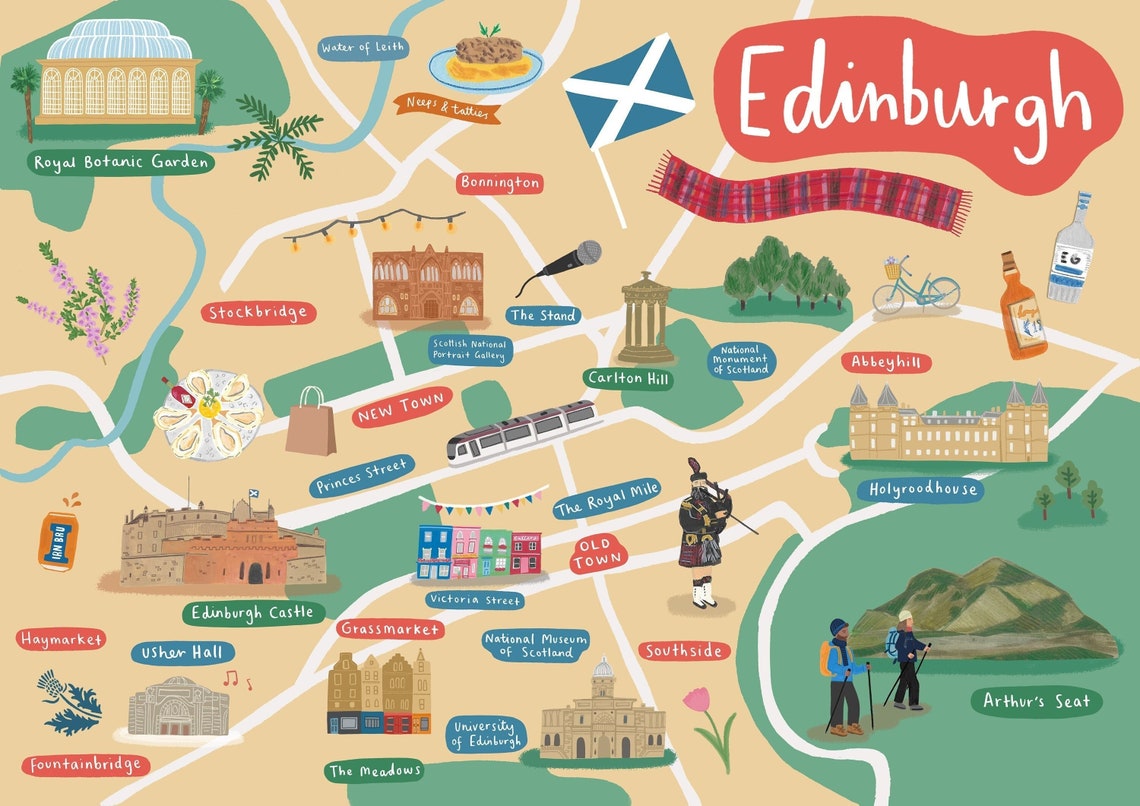 Edinburgh Map, Map of Edinburgh, Scotland Map, Edinburgh Art, Edinburgh ...