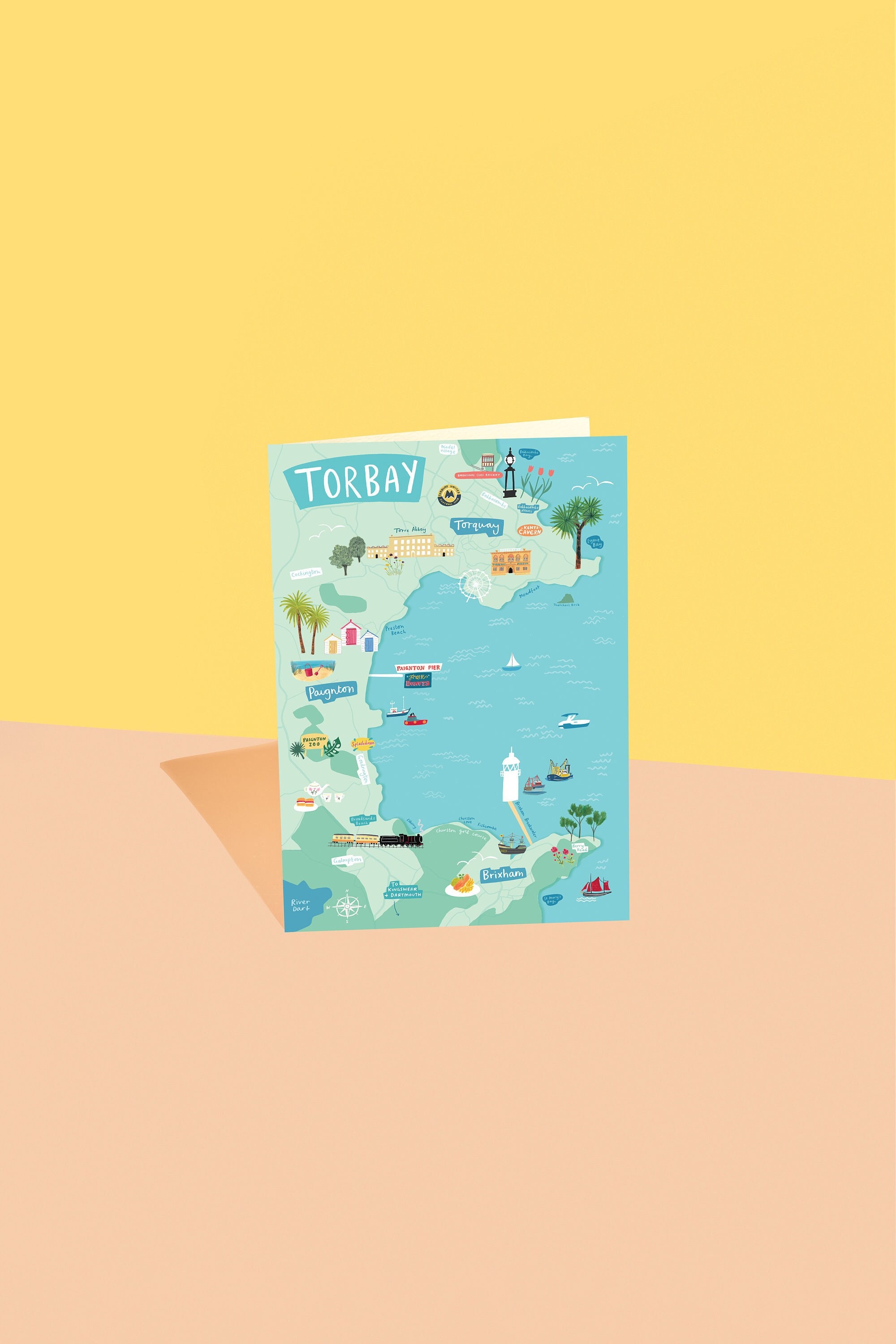 Torbay Greeting Card, A5 Torbay Map Card, Torbay Map, Torbay Map Design ...