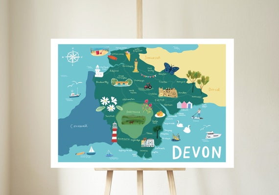 Devon Map Devon Poster Devon Print Devon Art | Etsy