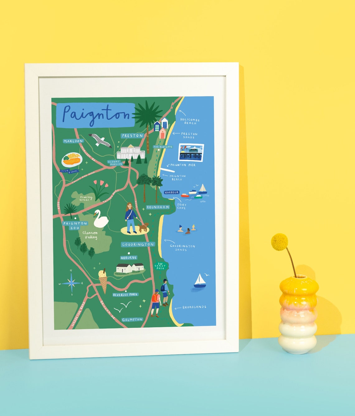 Paignton Map, Paignton Map, Torbay Map, Paignton Poster, Torbay Poster ...