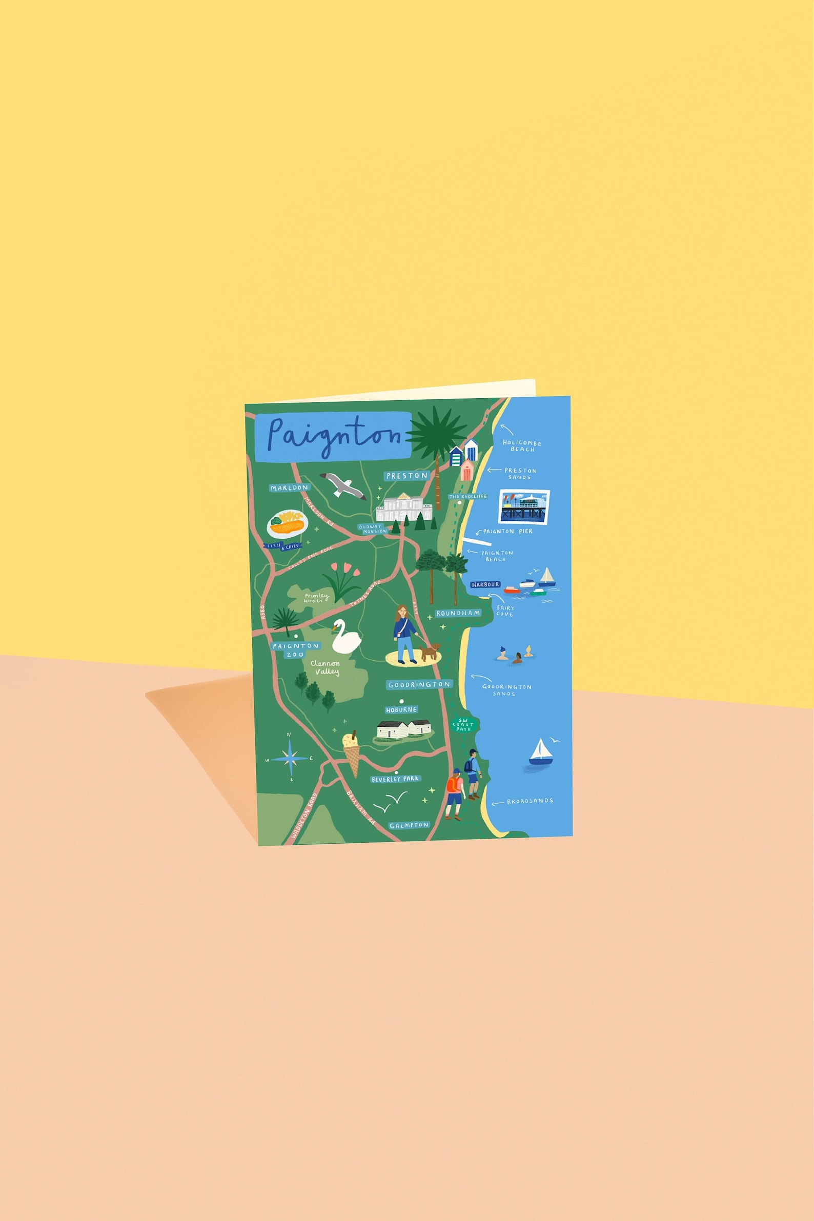 Paignton Map Greeting Card, Paignton Map, Illustrated Paignton Map ...