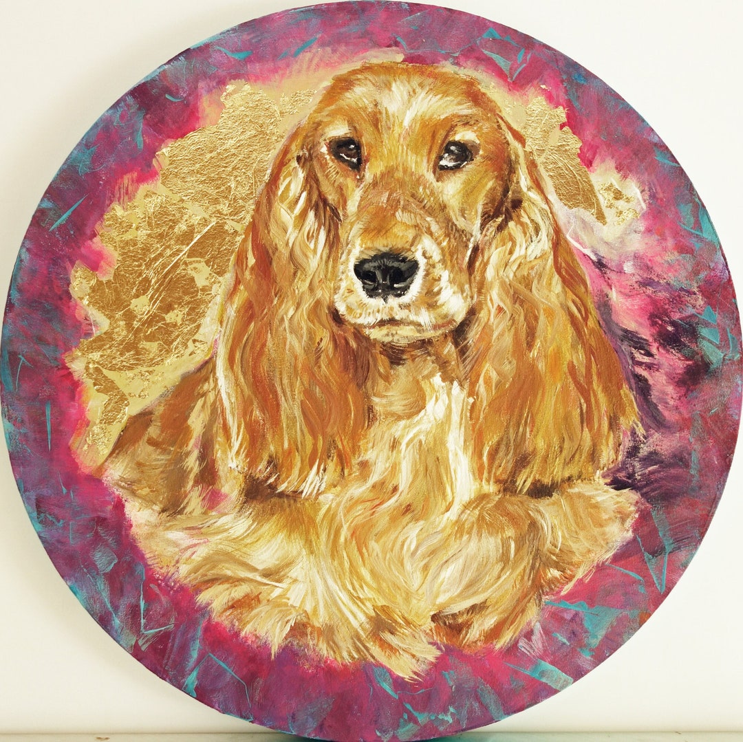 Original Artwork on Wall, Cocker Spaniel, Acrylic Painting on Round ...
