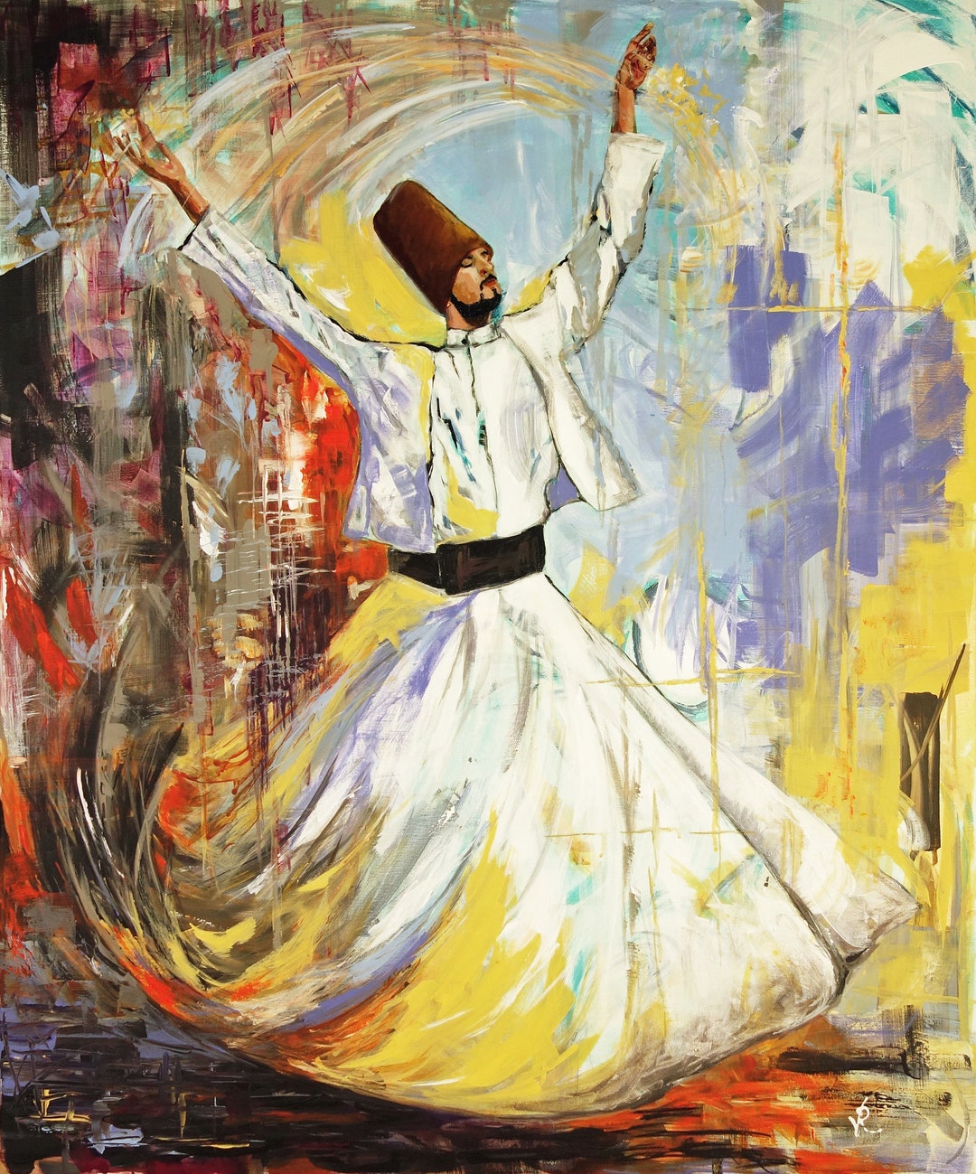 Dervish, Original Painting, Dancer, Darvesh, Islam, Turkish, Canvas Art ...