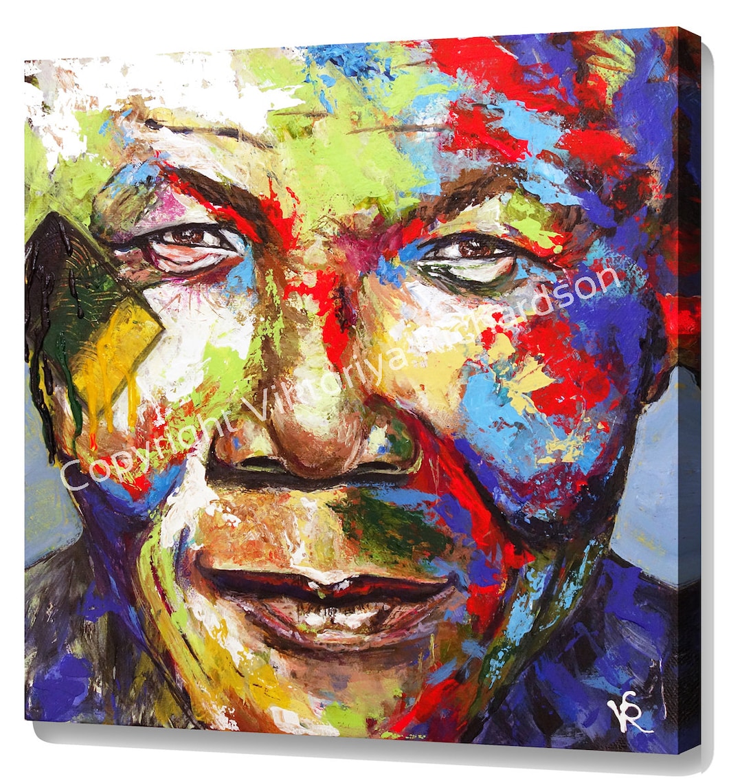 NELSON MANDELA, 8"x8" Small, Giclee Print on Canvas, Portrait, Wall Art ...