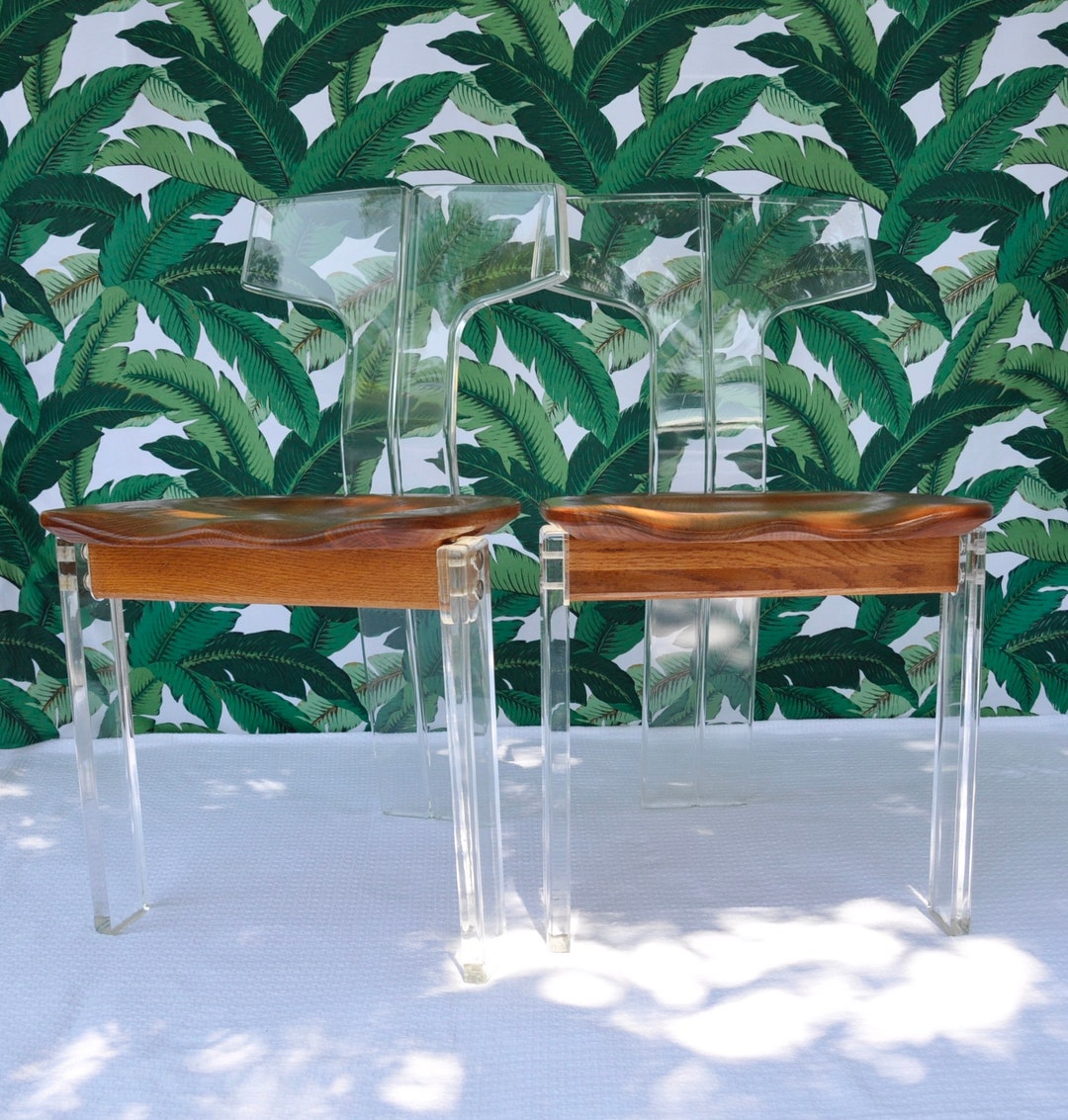 Vintage Lucite and Wood Chairs by Hill Manufacturing Company T-back ...