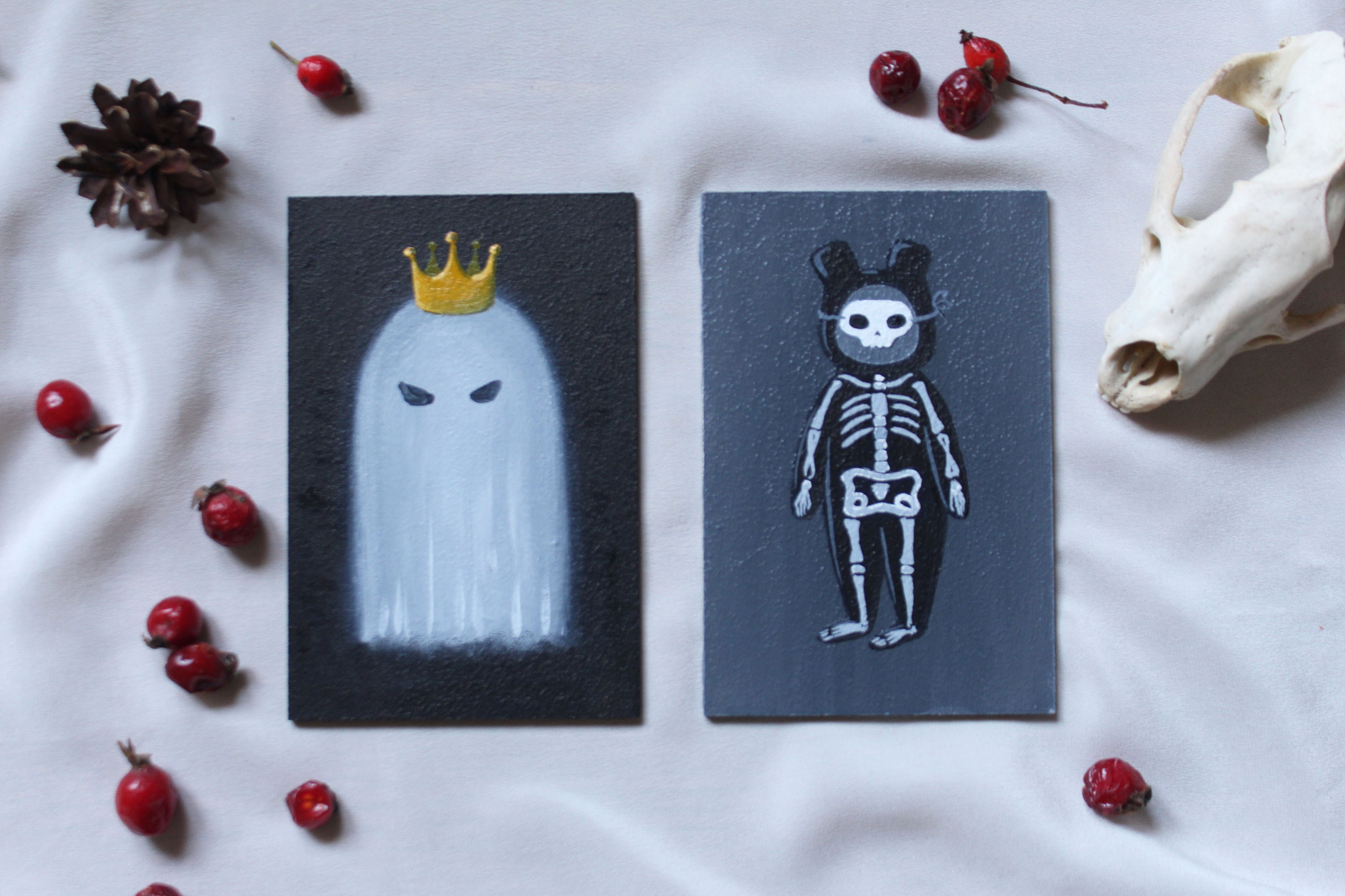 Cute Skeleton Halloween Costume Oil Painting (5.8 X 3.9 Inches) - Etsy