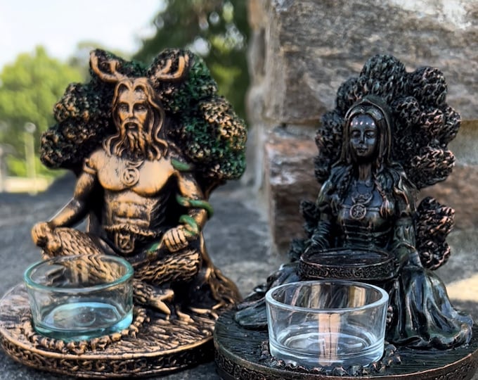 Forest God Cernunnos (god of Wealth) and Goddess Statue/decor/tea ...
