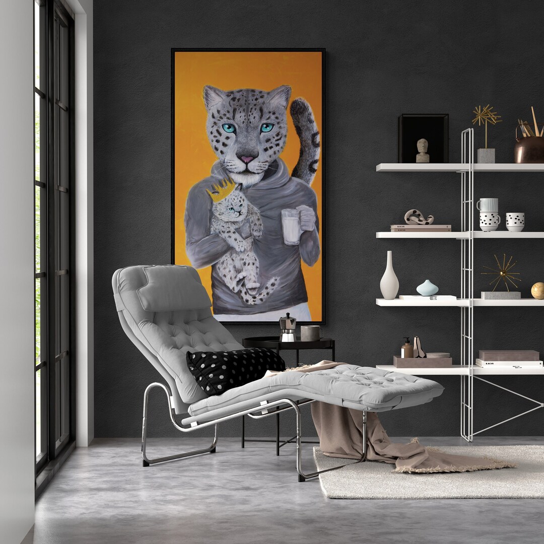 Regal Snow Leopard and Crowned Cub - Original Acrylic Painting on ...